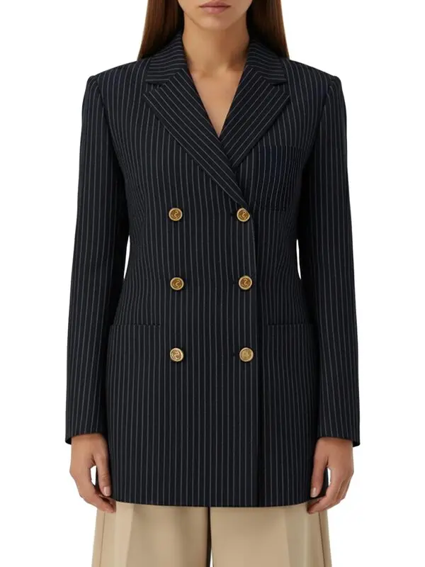 Thom Browne Striped Double Breasted Jacket - Blue