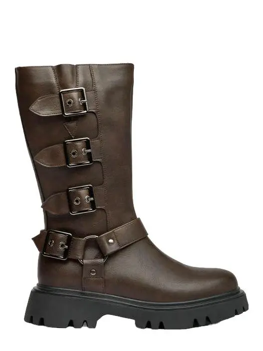 V.GAN LONDON Vegan Cosmic Biker Boots - Brown