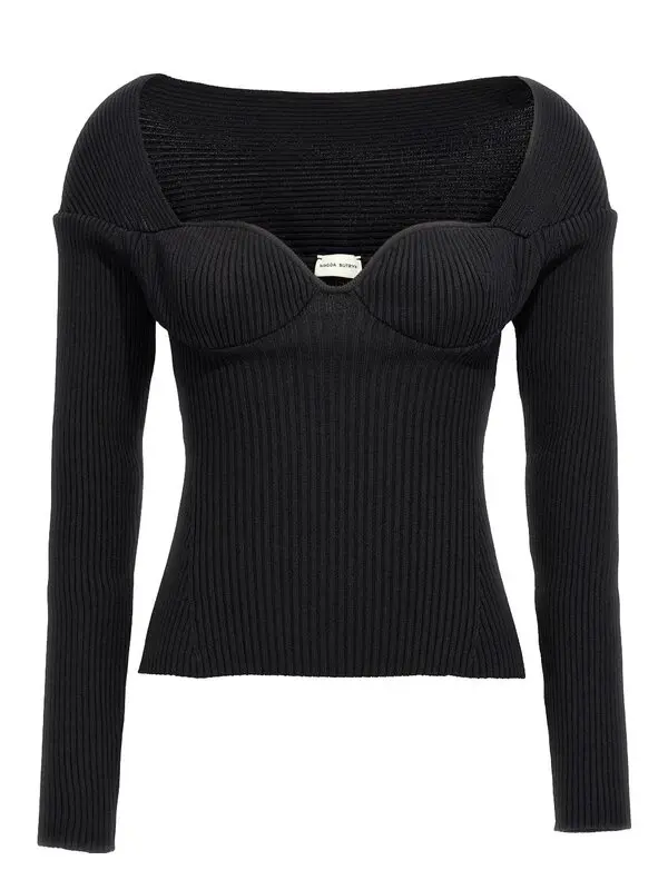 Magda Butrym Ribbed Long Sleeve Top - Black
