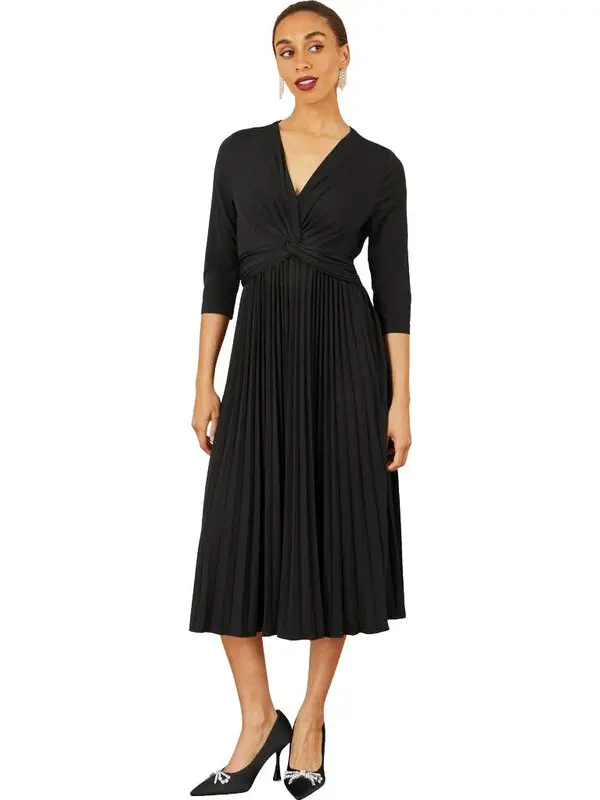 YUMI Jersey Knot Waist Midi Dress - Black