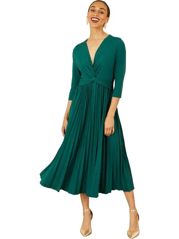 YUMI Jersey Knot Waist Midi Dress - Green