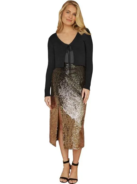 YUMI Metallic Rib Knit Bolero - Black