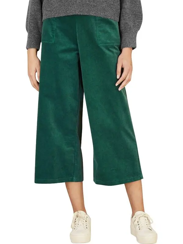 YUMI Cord Cropped Wide Leg Pants - Green
