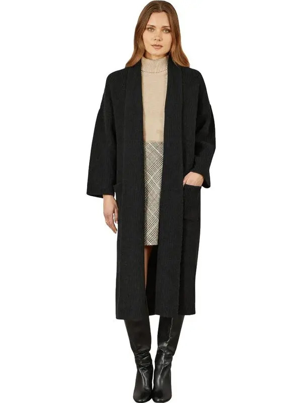 YUMI Knitted Maxi Cardigan With Pocket - Black