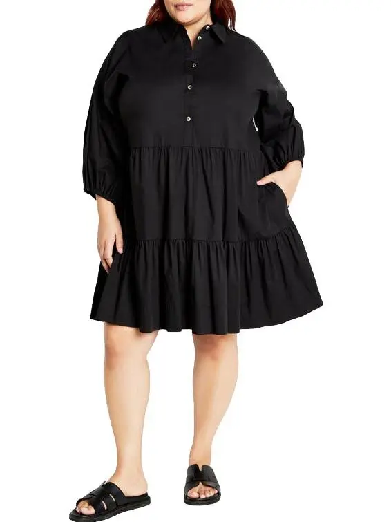 City Chic Vanessa Tiered Shirt Dress - Black