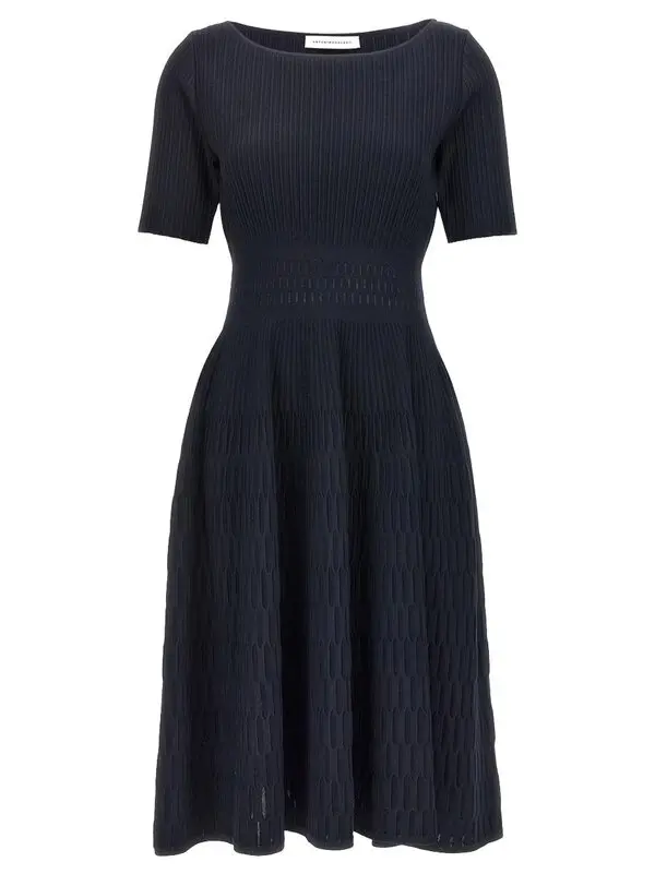 ANTONINO VALENTI Ribbed Knit Fit & Flare Dress - Blue