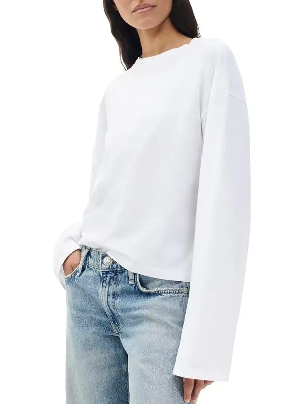 Rag & Bone Kelley Boxy Long Sleeve Cotton Jersey T-shirt - White
