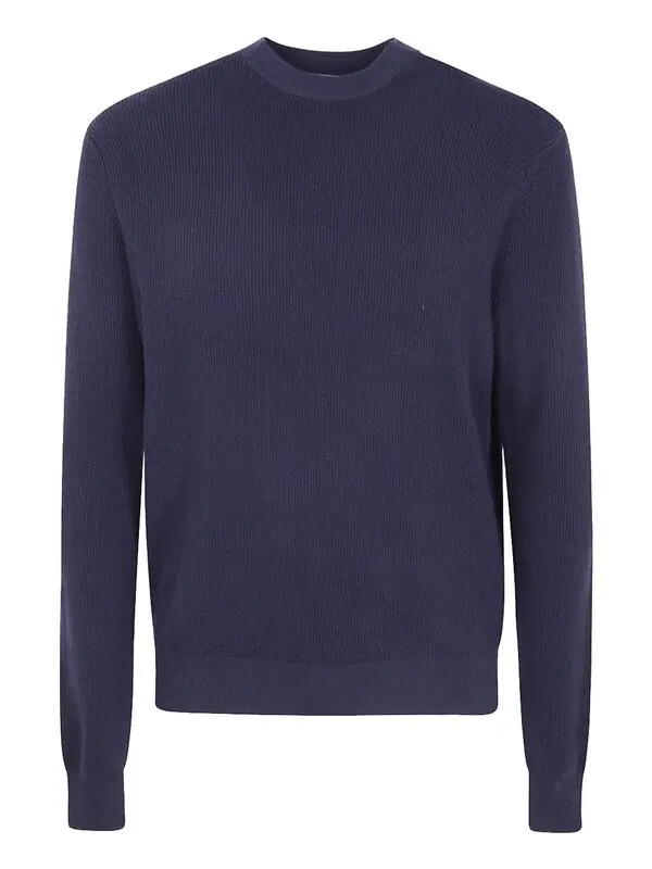 PEOPLE OF SHIBUYA Ribbed Crew Neck Sweater - Navy