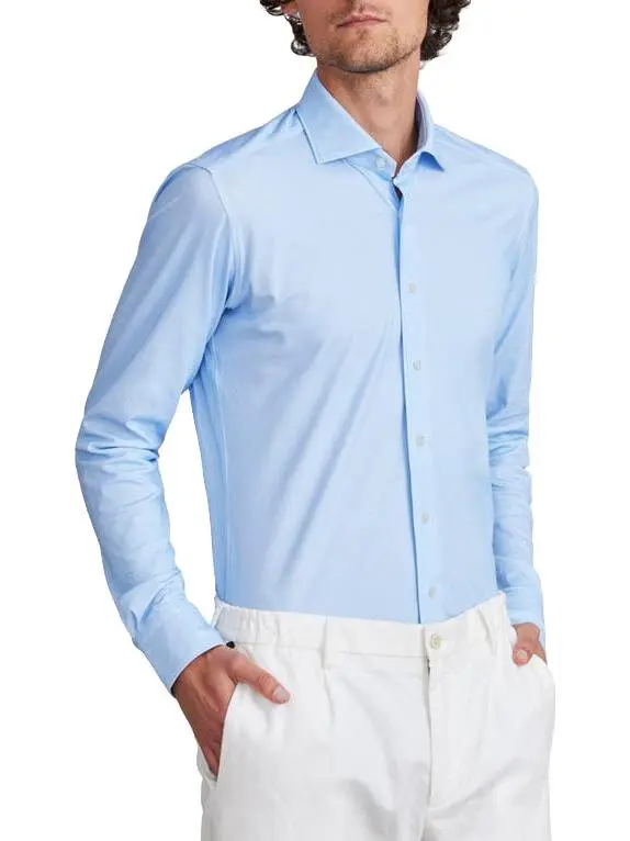 EMANUEL BERG 4flex Stretch Modern Fit Light Blue Knit Dress Shirt - Light Blue Pastel