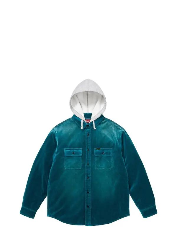 Supreme Quilted Lined Hooded Velvet Shirt - Teal