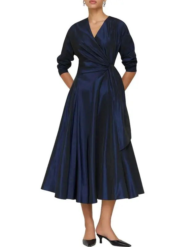 Lafayette 148 New York Side Tie Taffeta Fit & Flare Dress - Royal Blue