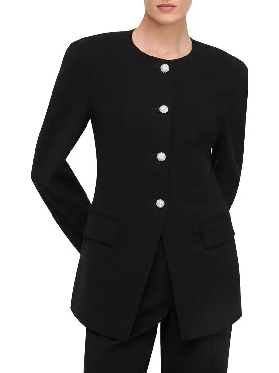Lafayette 148 New York Finesse Crepe Cutaway Jacket With Crystal Cluster Buttons - Black