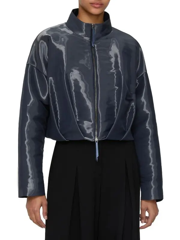 Lafayette 148 New York Pleated Waist Liquid Twill Jacket - Ink Iridescent