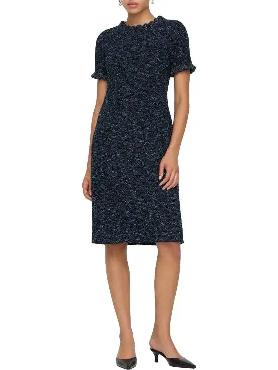 Lafayette 148 New York Cosmos Crochet Trim Bouclé Tweed Sheath Dress - Ink Multi