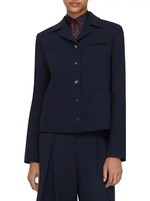 Lafayette 148 New York Patch Pocket Double Face Stretch Wool Jacket - Ink