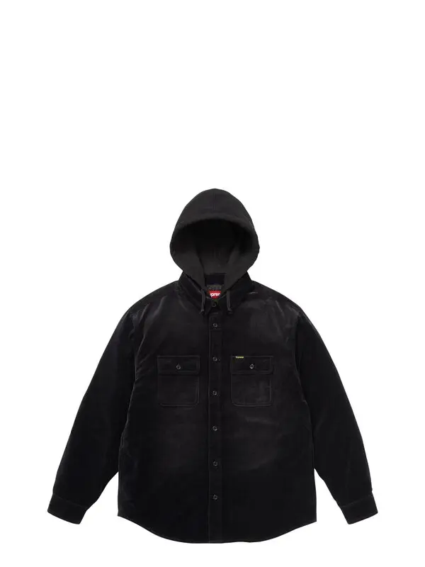 Supreme Quilted Lined Hooded Velvet Shirt - Black