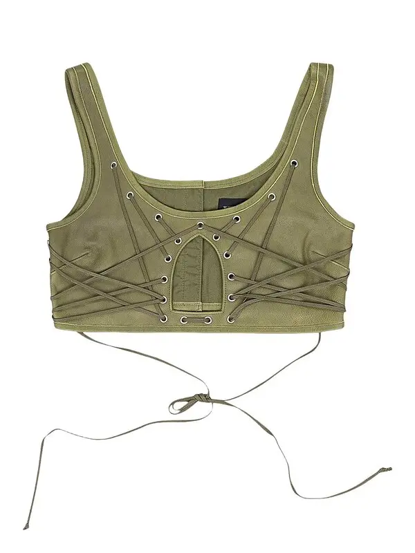 WHO DECIDES WAR BY EV BRAVADO Bondage Leather Crop Top - Green