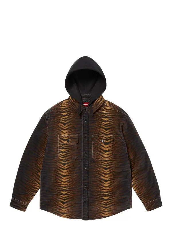 Supreme Quilted Lined Hooded Velvet Shirt 'tiger - Brown