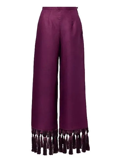 TALLER MARMO Marlino Fringed Linen Trousers - Plum