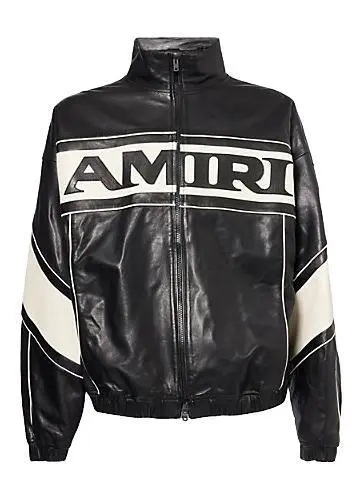 Amiri Text Embroidered Leather Jacket - Black