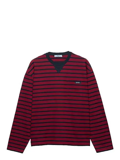 Prada Long-sleeve Stripe Cotton-jersey T-shirt - Burgundy