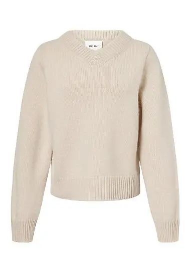Soft Goat Chunky V-neck Cashmere Jumper - Chalk