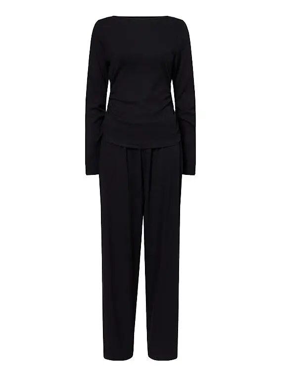 TREATS Late Checkout Long-sleeve Top And Trousers Set - Black