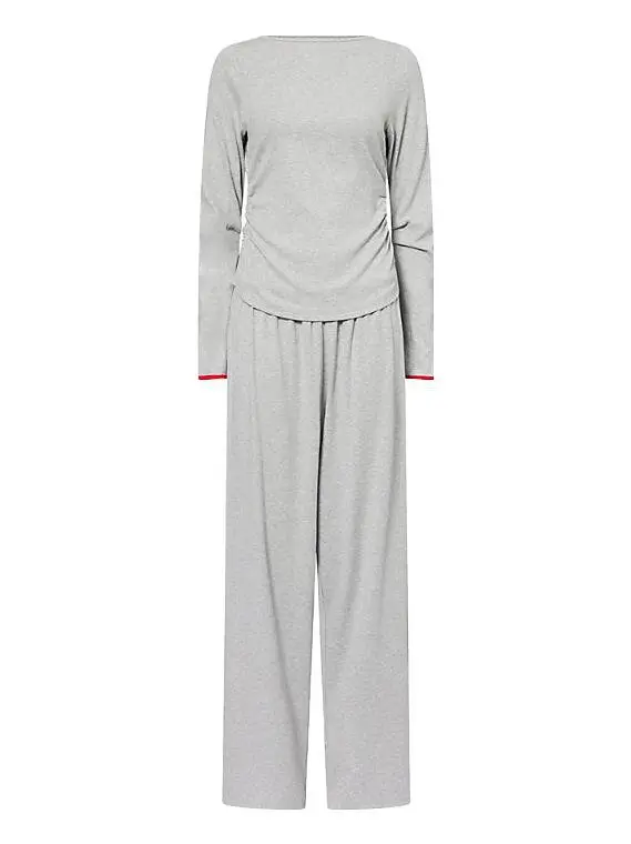 TREATS Late Checkout Long-sleeve Top And Trousers Set - Darkgrey-red