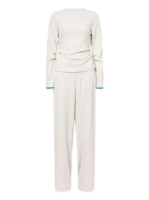 TREATS Late Checkout Long-sleeve Top And Trousers Set - Greymarl-green