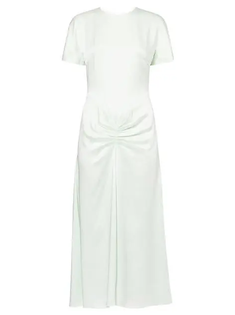Victoria Beckham Gathered Short-sleeve Satin Midi Dress - Aloe