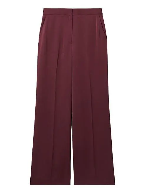 Claudie Pierlot Wide-leg Mid-rise Satin Trousers - Burgundy