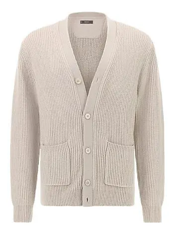 Boggi Milano Merino Wool V-neck Cardigan - Sand