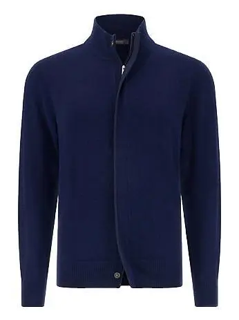 Boggi Milano Funnel-neck Zip-up Wool And Cashmere Jumper - Navy Blue