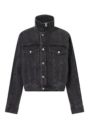 Alexander Wang Embossed-logo High-neck Denim Track Jacket - Grey Aged