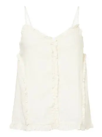 SKALL STUDIO Madeleine Frilled Linen Top - Ecru