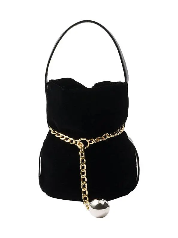 Prada Velvet And Leather Mini Bucket Bag - Black