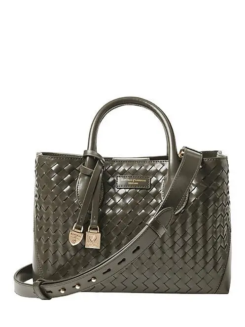 ASPINAL OF LONDON London Midi Woven Leather Tote Bag - Evergreen