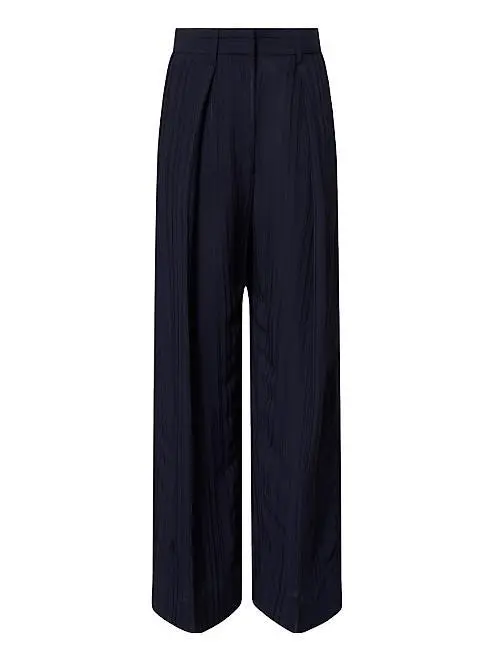 Victoria Beckham Embroidered Wide-leg Woven Trousers - Navy