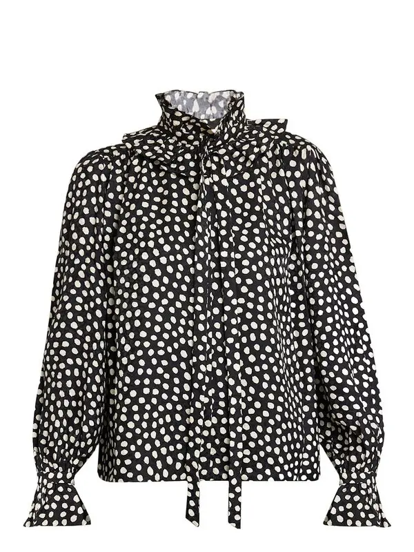 Chloé Dots-print Silk Jacquard Ruffle Blouse - Black/beige