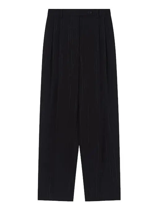 Emporio Armani Trousers With Pleats And Lurex Pinstripes - Black