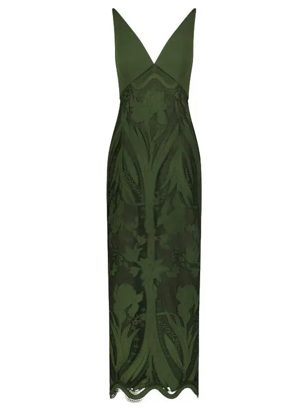 Lela Rose Floral Embroidered Tulle V-neck Sheath Dress - Green