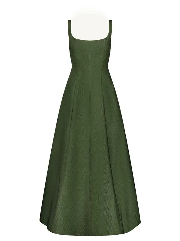 Lela Rose Textured Satin Scoop Neck Midi Dress - Green
