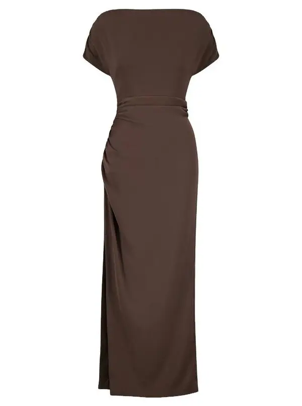 Lela Rose Satin Crepe Column Dress - Brown