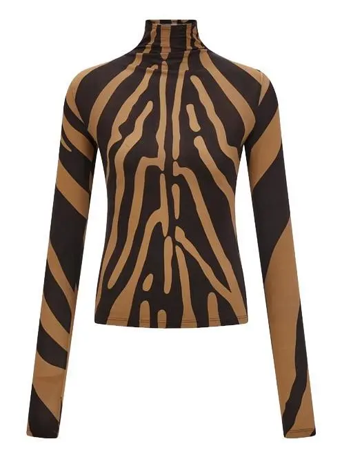 FERRAGAMO Stretch Jersey Turtleneck - Animal Print