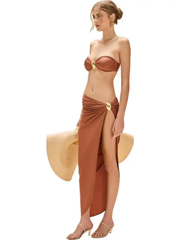 PatBO Golden Dune Lycra Maxi Beach Skirt - Brown