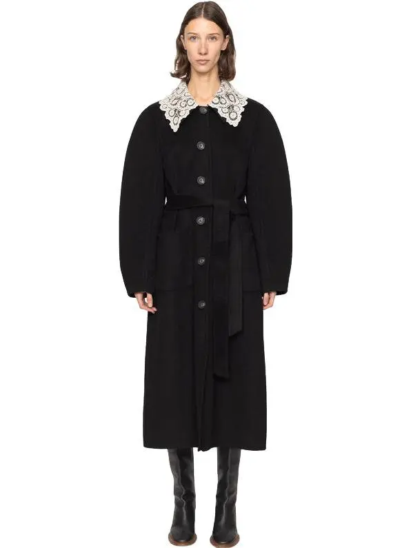 Sea Ellison Wool Coat With Lace Collar - Black
