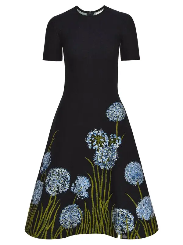 Oscar De La Renta Allium Jacquard Knit A-line Dress - Black