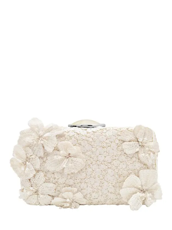 Oscar De La Renta Cherry Blossom Embroidered 'o' Minaudière - White