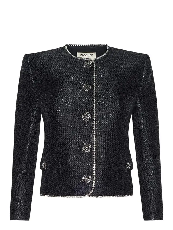L'Agence Zell Sequined Tweed Jacket - Black Sequ