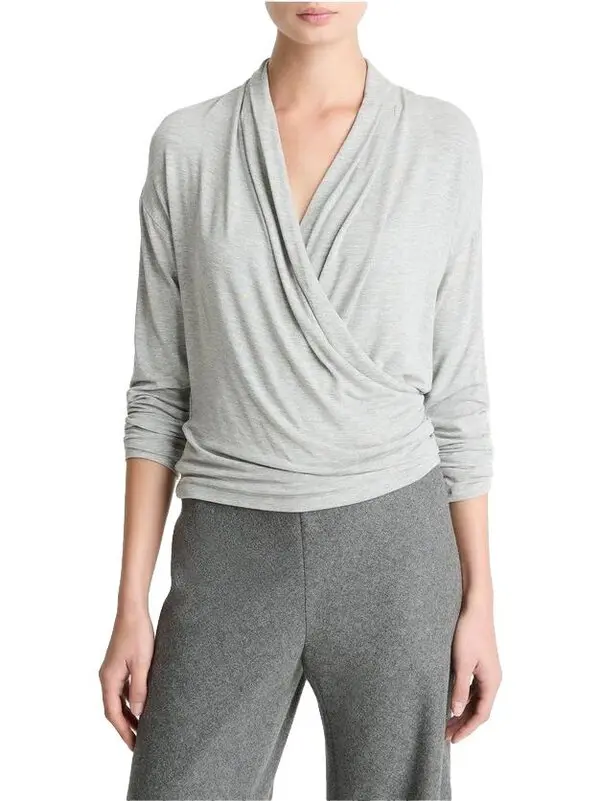 Vince Relaxed Fixed-wrap Jersey Top - Grey